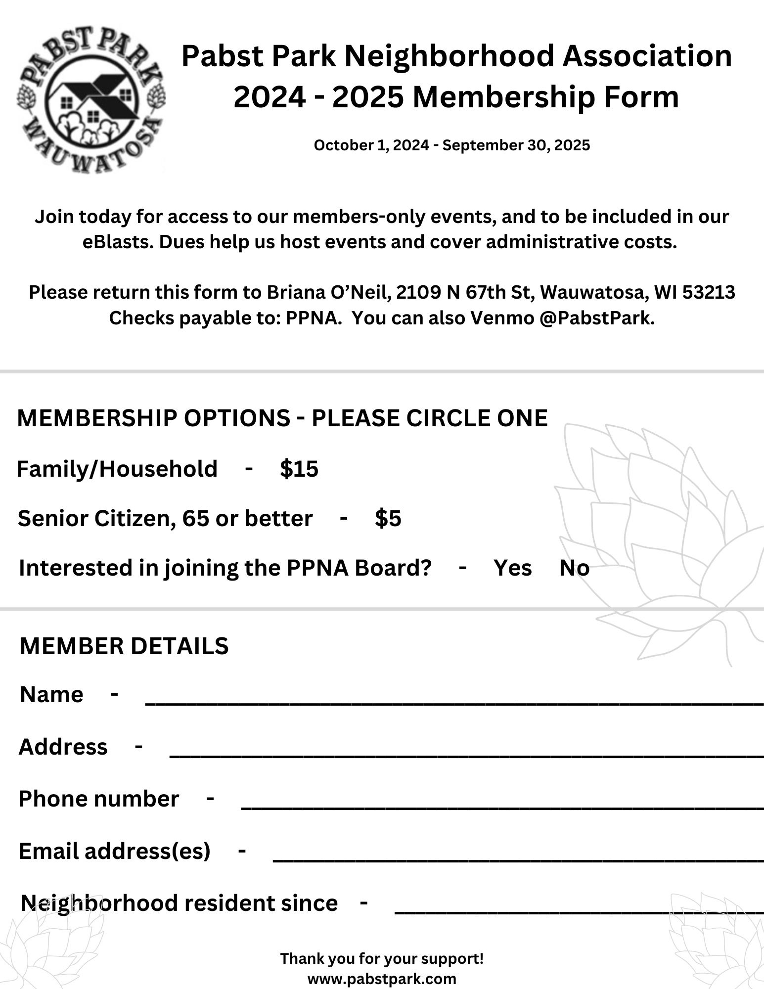 Membership – Pabst Park Neighborhood Association